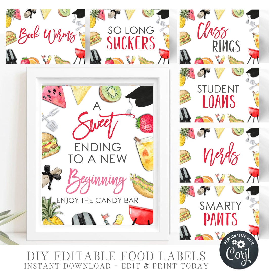 Editable Graduation Candy Bar Sign & Labels (digital Download) #GP54 - Etsy