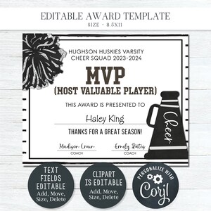 Editable Cheerleading Awards: End of Season Team Certificate (DIY W ...