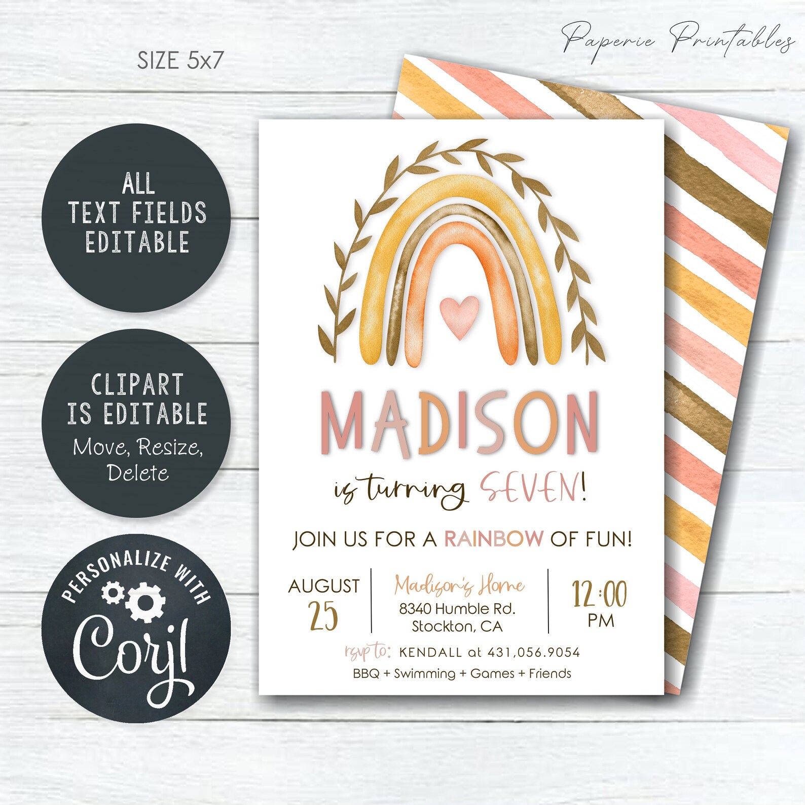 EDITABLE Boho Rainbow Birthday Invitation Rainbow Invitation - Etsy