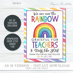 EDITABLE Teacher and Staff Appreciation Sign, Rainbow Thank You for All ...