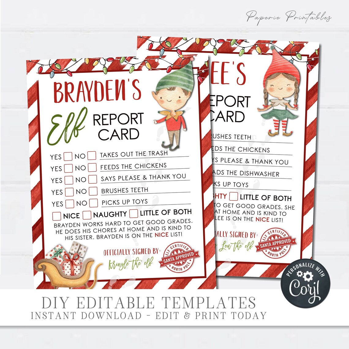 EDITABLE Elf Report Card Santa Approved Elf Report Card - Etsy