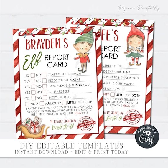 EDITABLE Elf Report Card Santa Approved Elf Report Card - Etsy