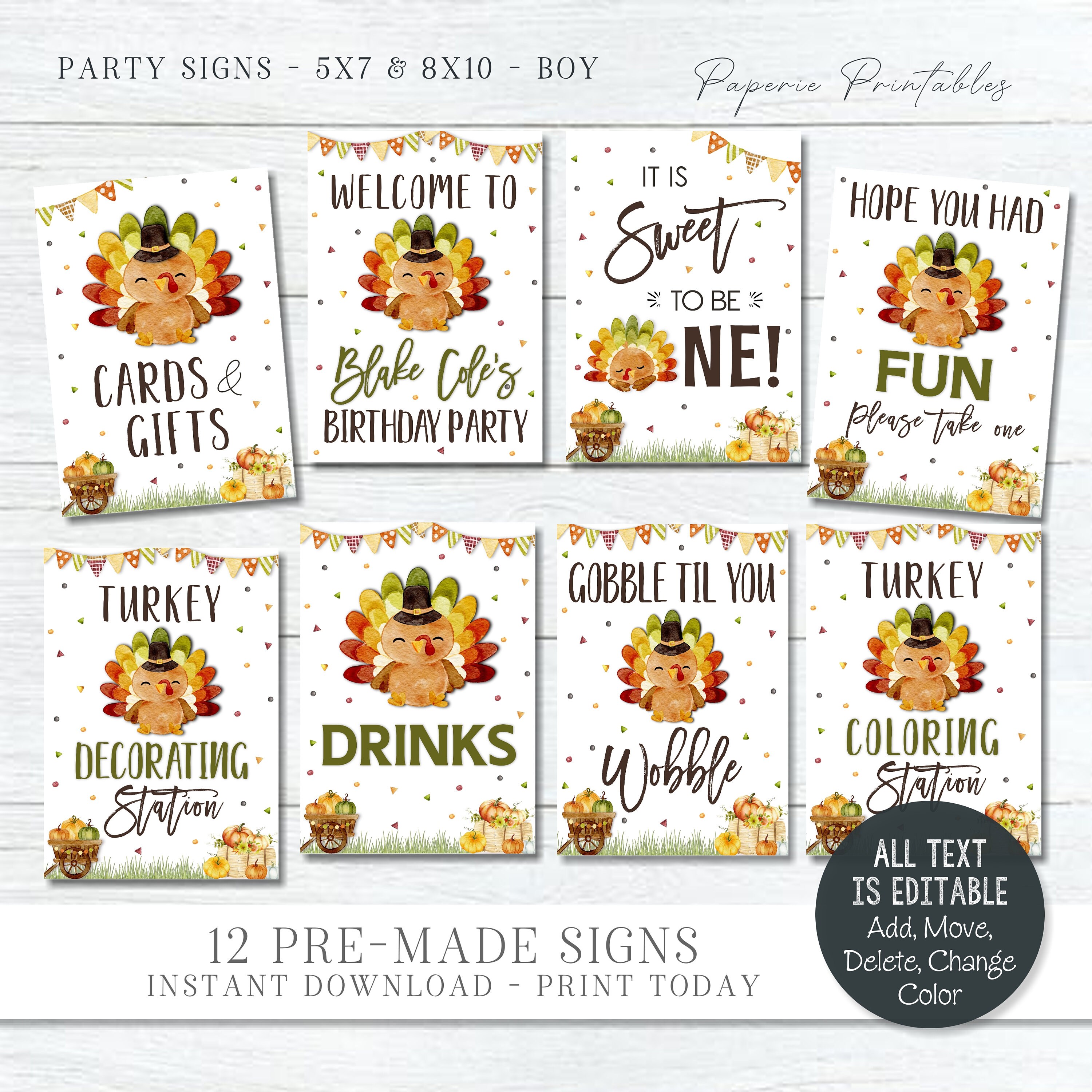 Editable Little Turkey Party Signs Little Turkey Party Signs - Etsy