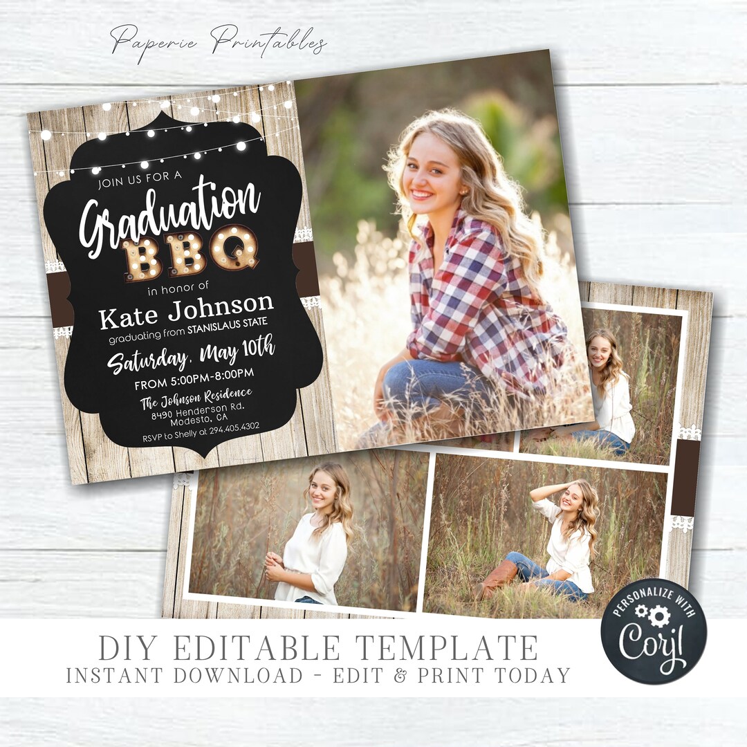 EDITABLE Graduation BBQ Invitation - Graduation Party Template - Photo ...