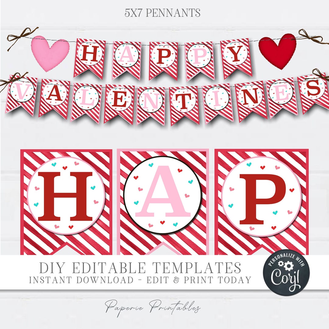 Editable Valentine's Day Banner: DIY Pennant Printable (corjl) - Etsy