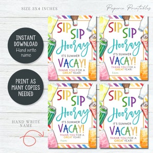 EDITABLE Last Day of School Tags, Sip Sip Hooray Drinks Gift Tag, Cold ...