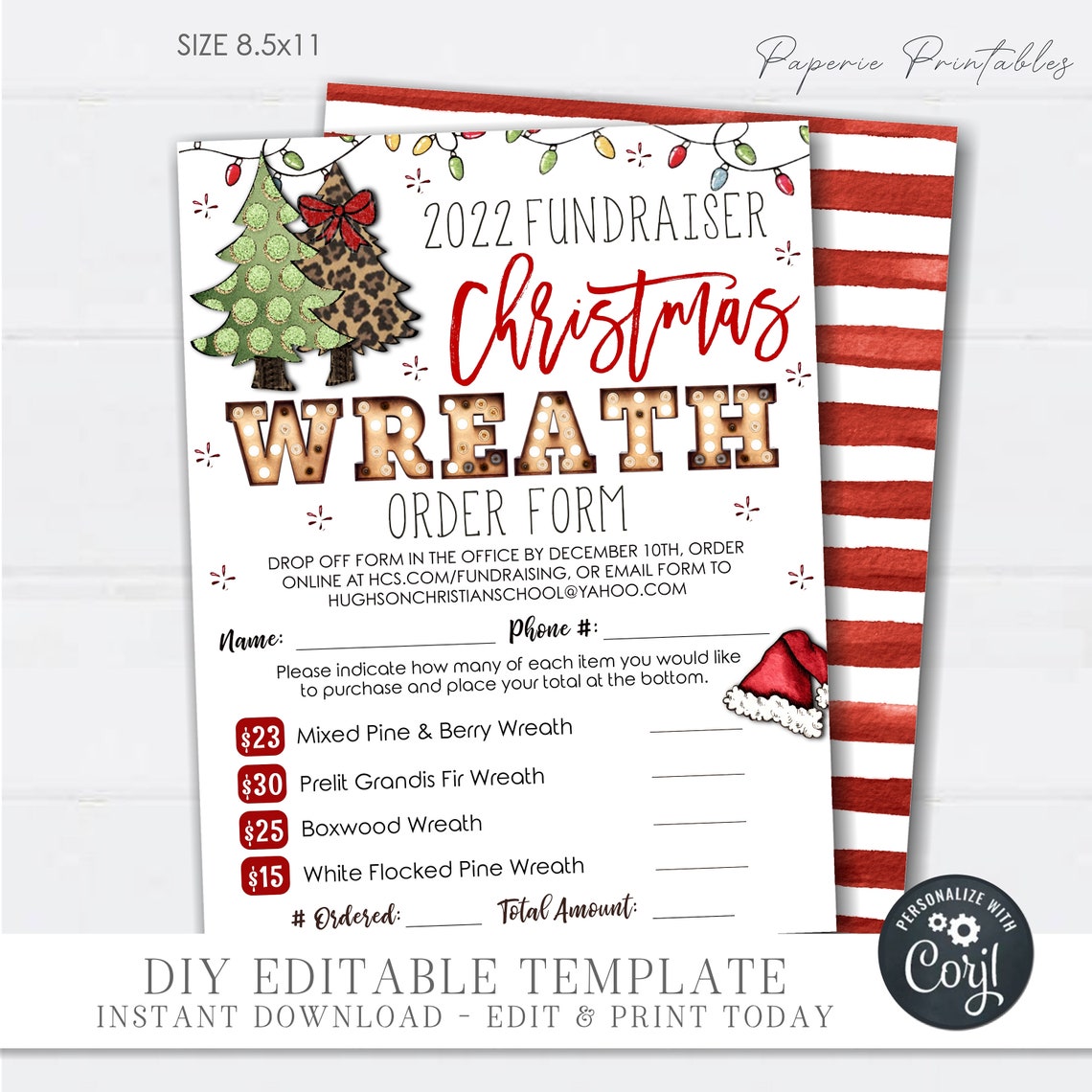 EDITABLE Christmas Wreath Fundraising Order Form Wreath Sale - Etsy
