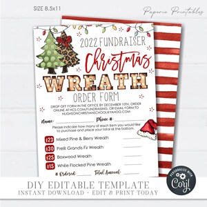 EDITABLE Christmas Wreath Fundraising Order Form, Wreath Sale Order ...