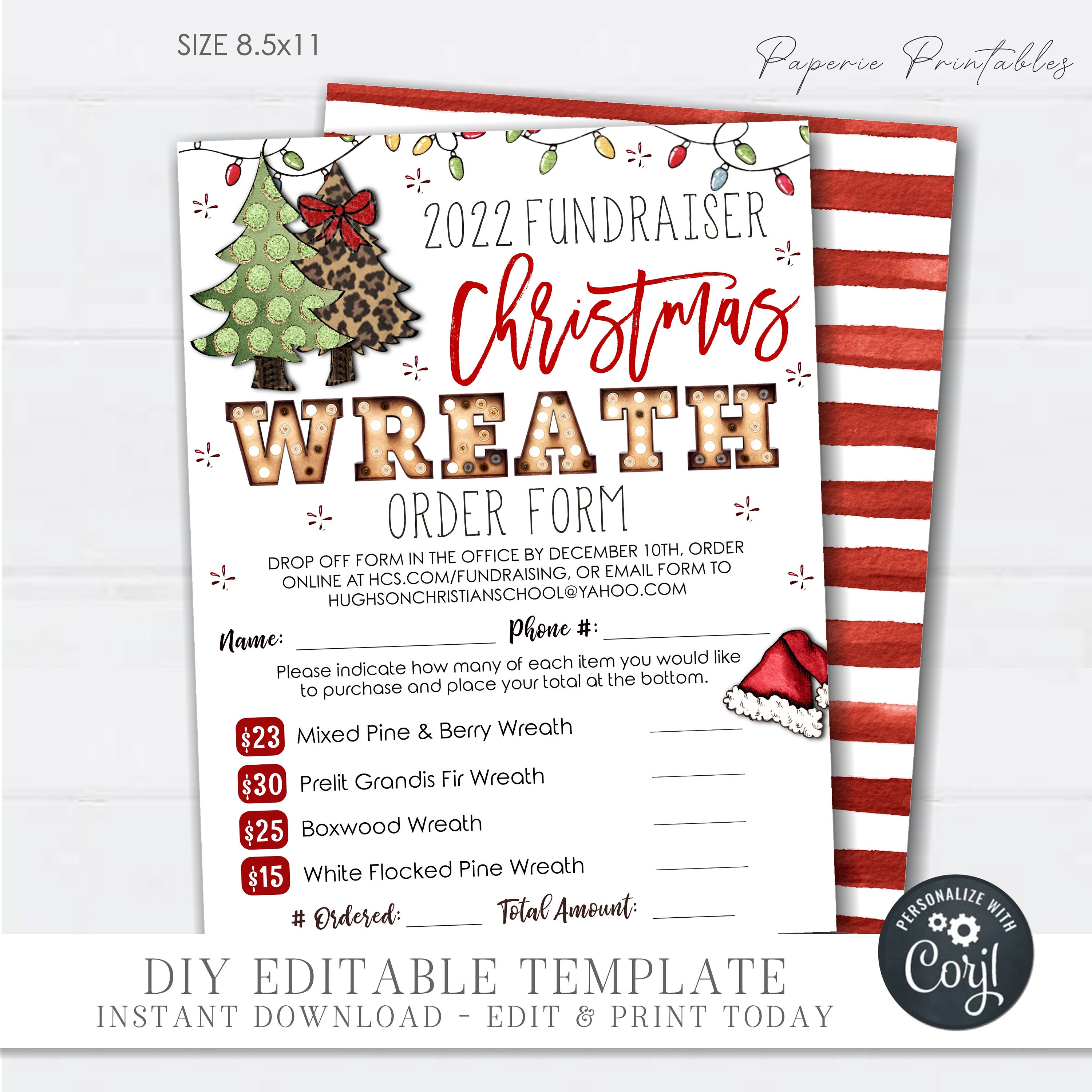 EDITABLE Christmas Wreath Fundraising Order Form Wreath Sale - Etsy