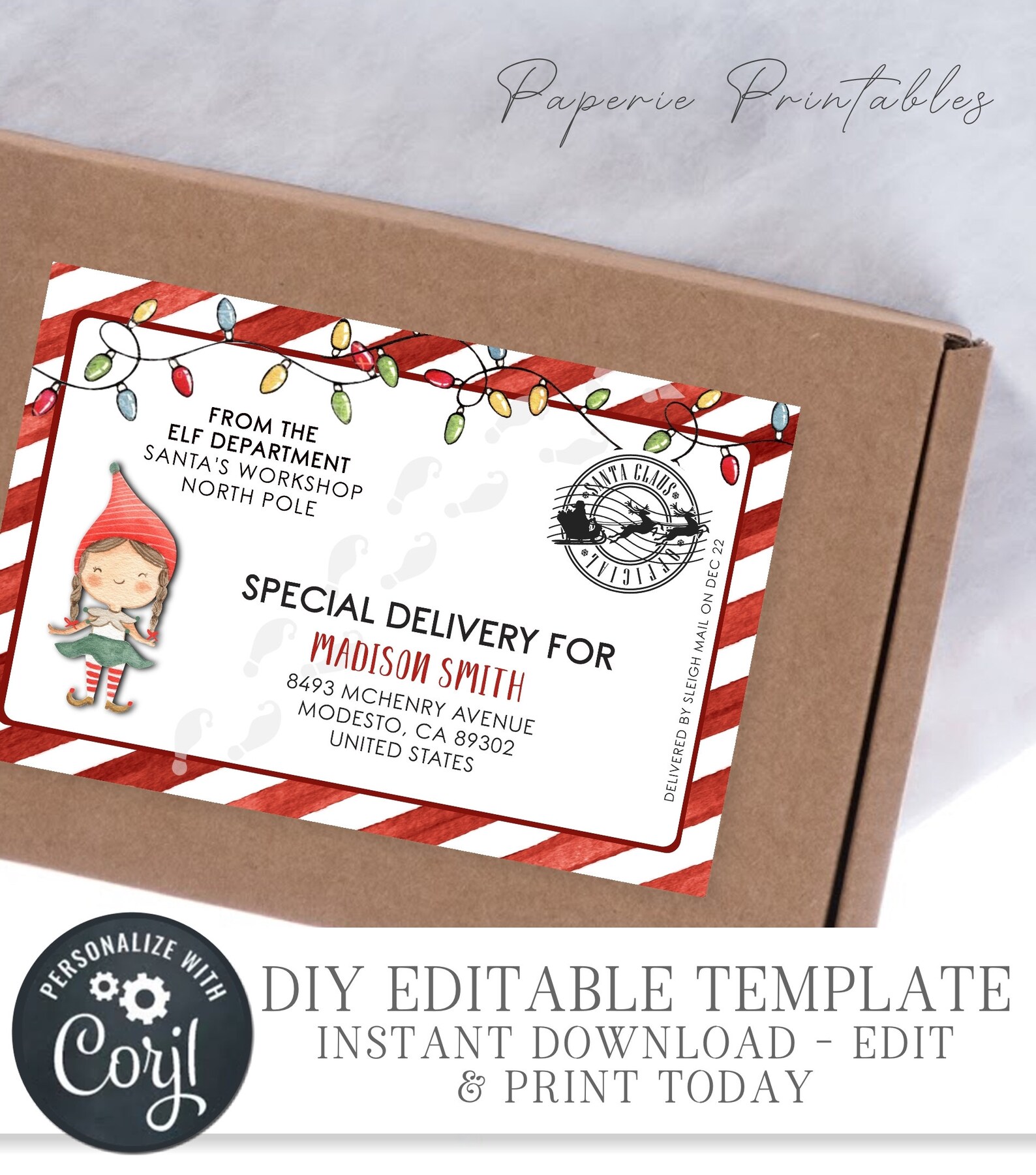 EDITABLE Santa Mailing Label Elf Mail Gift Sticker Label Elf - Etsy