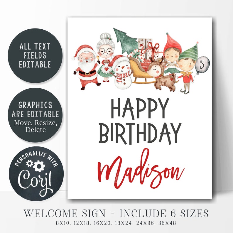 Editable Christmas Birthday Party Sign: DIY Poster (digital Download) # ...