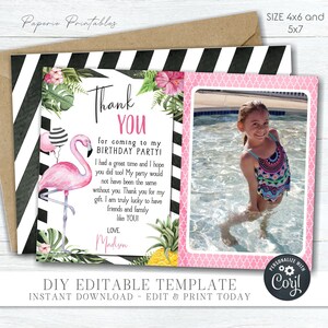 EDITABLE Flamingo Birthday Thank You Card, Let's Flamingle Thank You ...