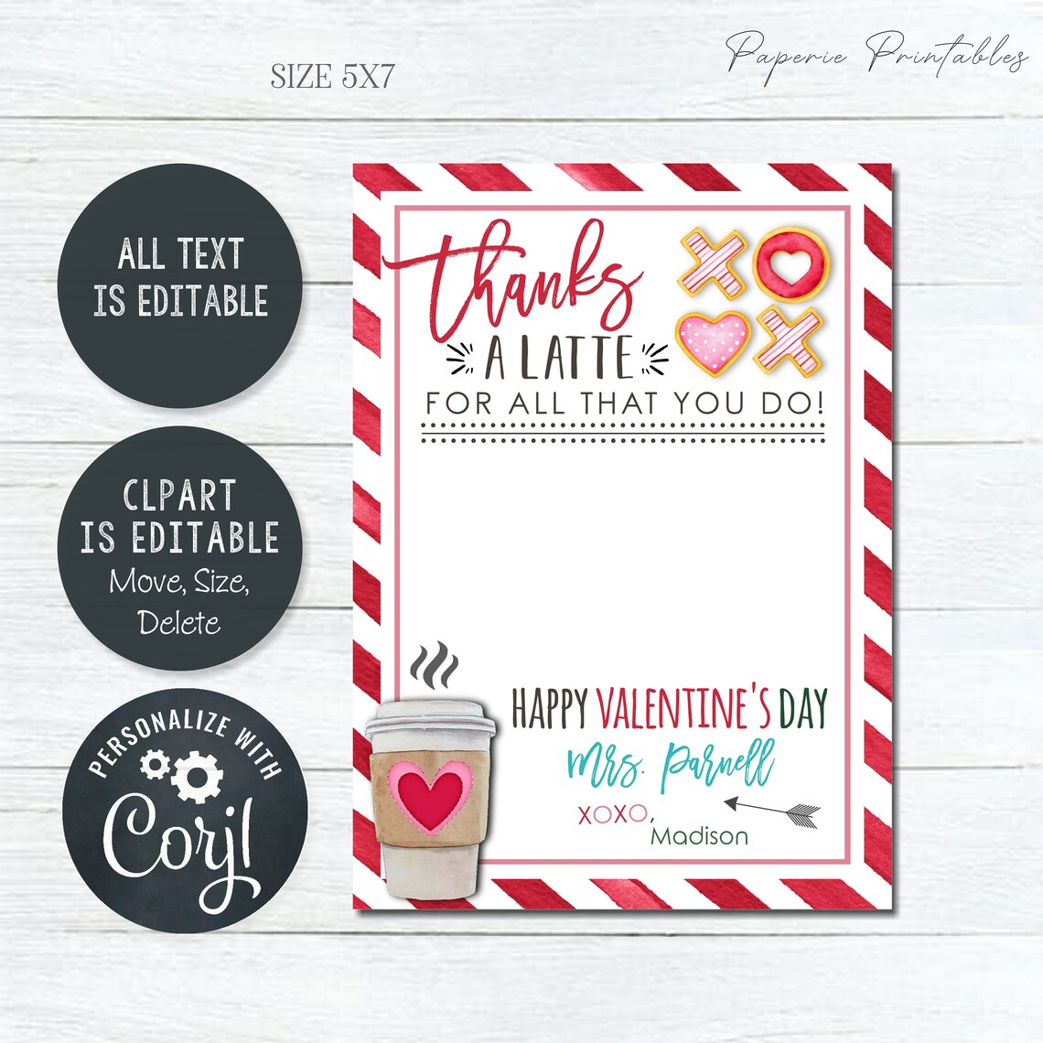 EDITABLE Valentine's Day Teacher Gift Card Holder Thanks | Etsy