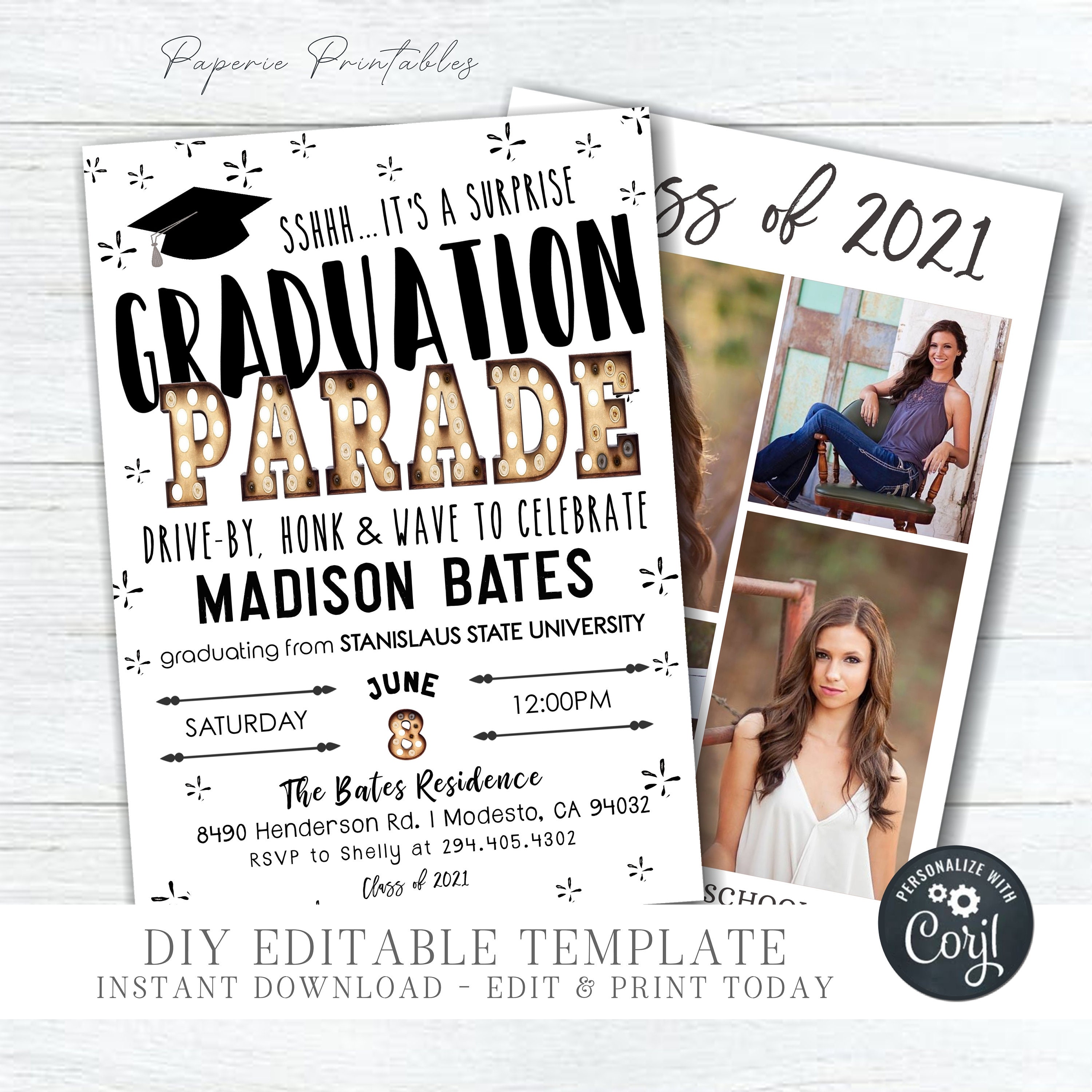 EDITABLE Graduation Parade Invitation Drive by Graduation - Etsy