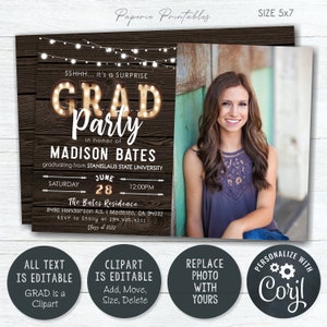 EDITABLE Country Graduation Party Template, Rustic Graduation ...