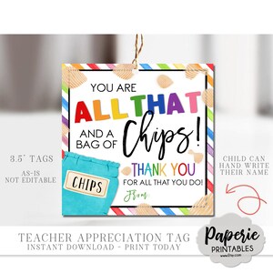 EDITABLE Teacher Appreciation Gift Tag, Chips Teacher Appreciation Tag ...