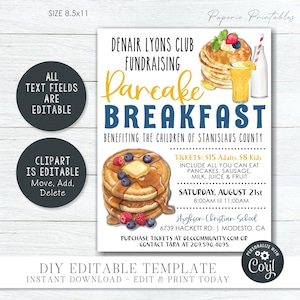 EDITABLE Pancake Breakfast Fundraiser, Pancake Breakfast Flyer ...