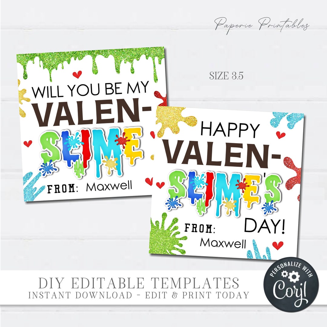 EDITABLE Slime Valentine Cards, Valen-slime Cards, School Valentine ...