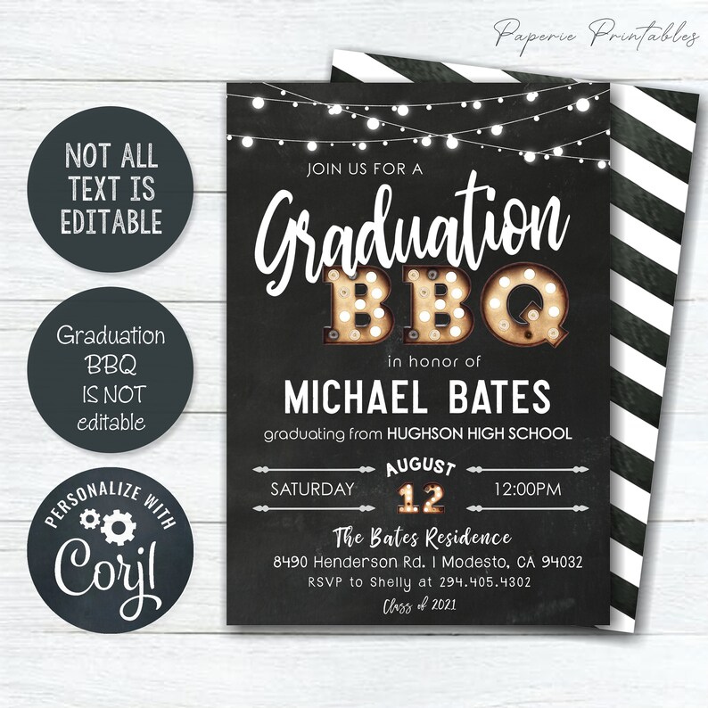 EDITABLE Graduation BBQ Invitation Graduation Party Template - Etsy