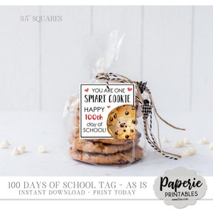 100 Days of School Tag, Happy 100th Day of School Tag, One Smart Cookie ...