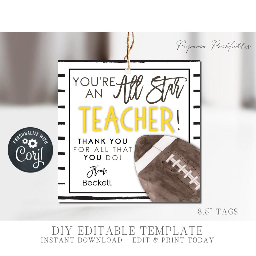 EDITABLE Teacher Appreciation Gift Tag, Football Teacher Appreciation ...
