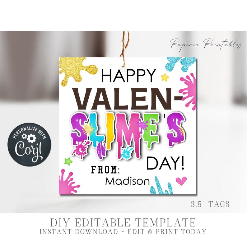 Editable Slime Valentine Cards: Kid's Printable Tags (DIY Corjl) - Etsy