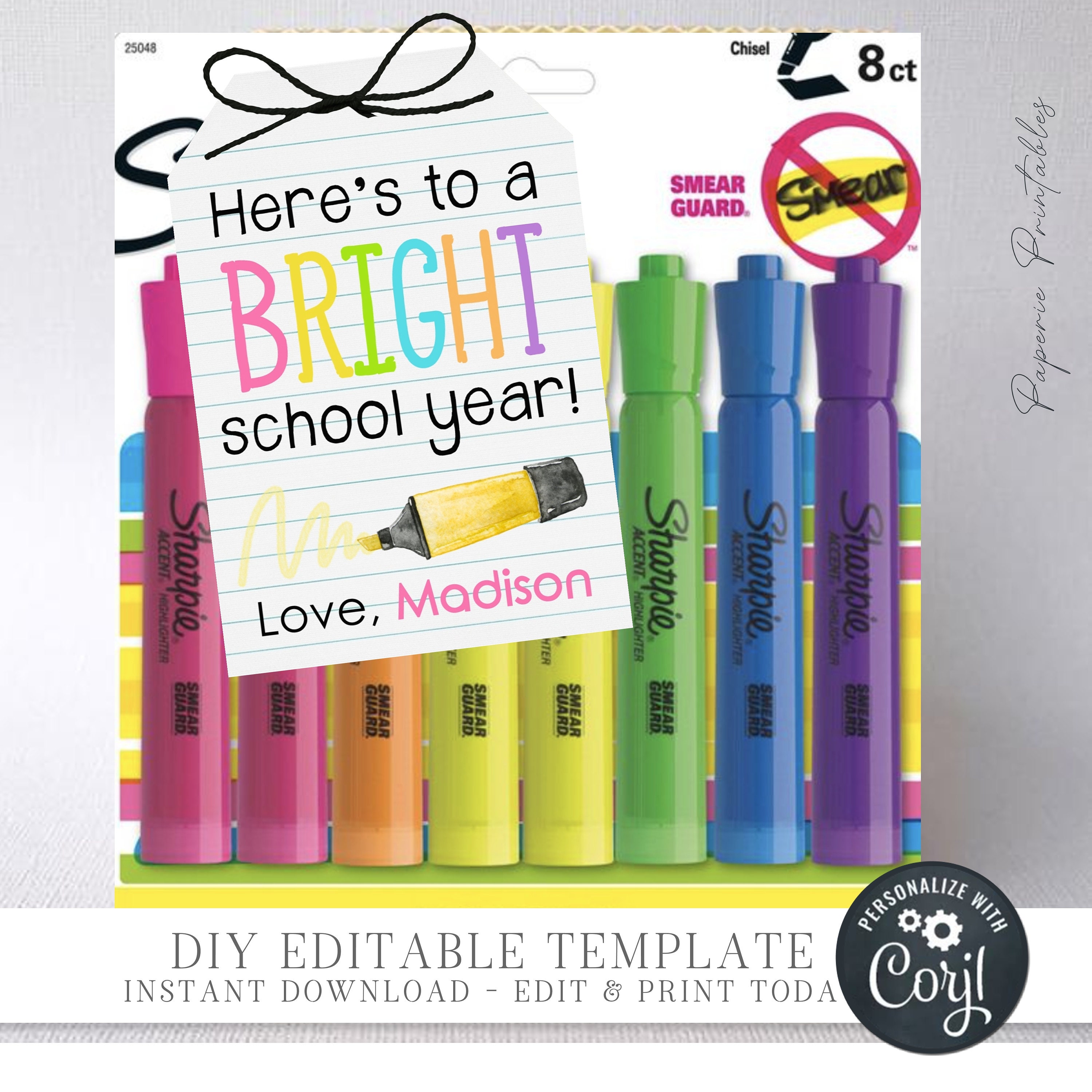 EDITABLE Bright School Year Teacher Gift Tag First day of | Etsy