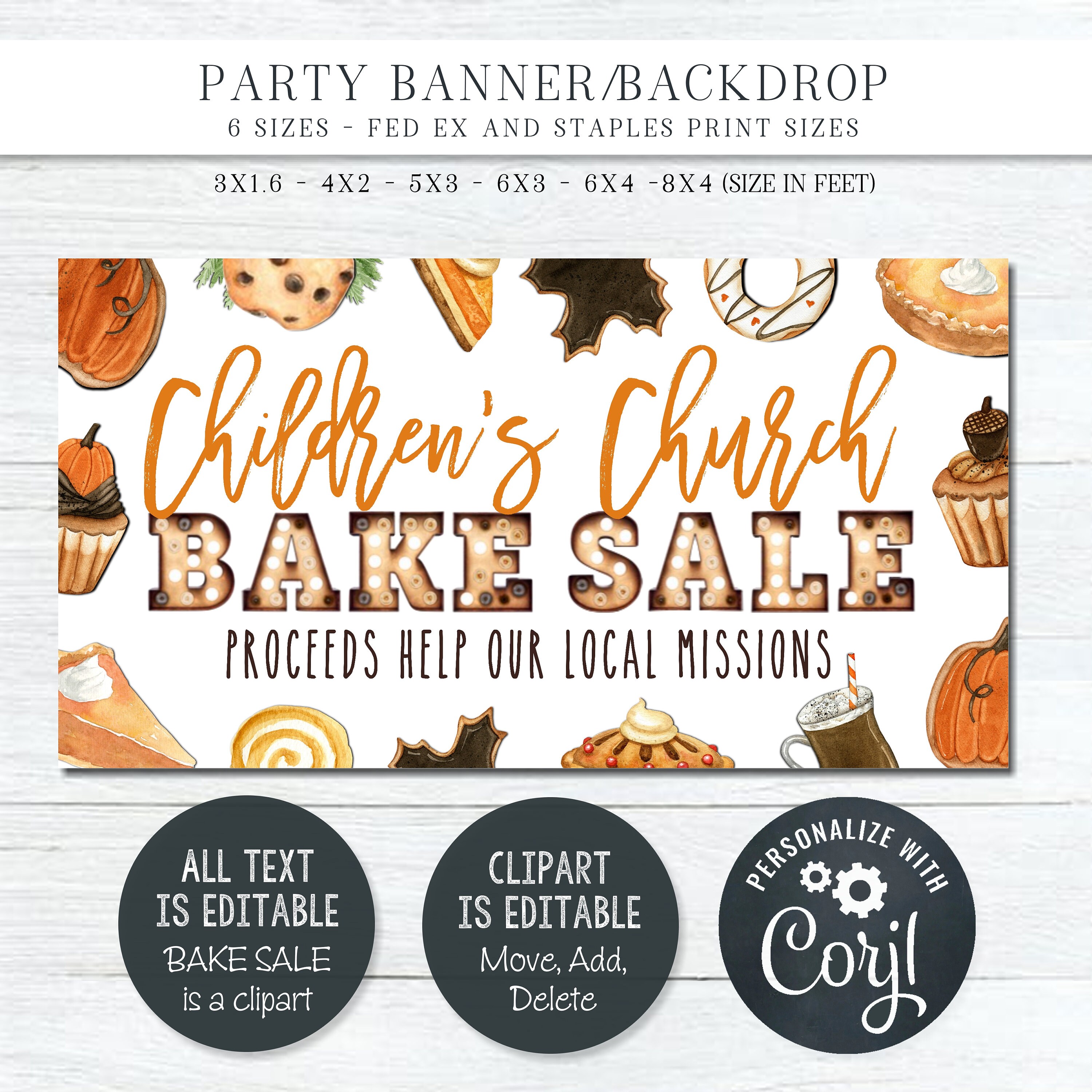 EDITABLE Thanksgiving Bake Sale Backdrop, Bake Sale Banner, Church Bake ...