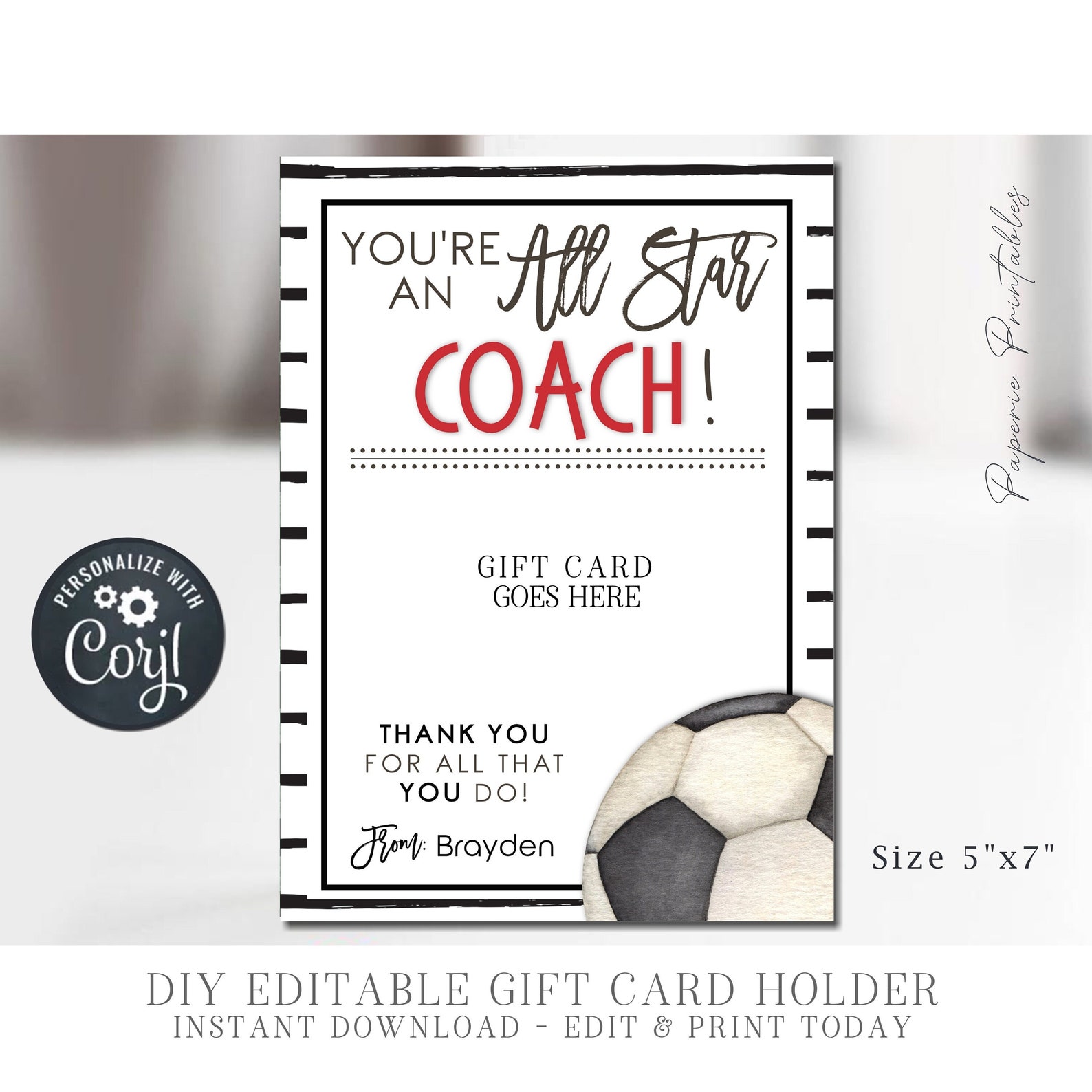 EDITABLE Soccer Coach Appreciation Gift Card Holder, Coach Appreciation ...