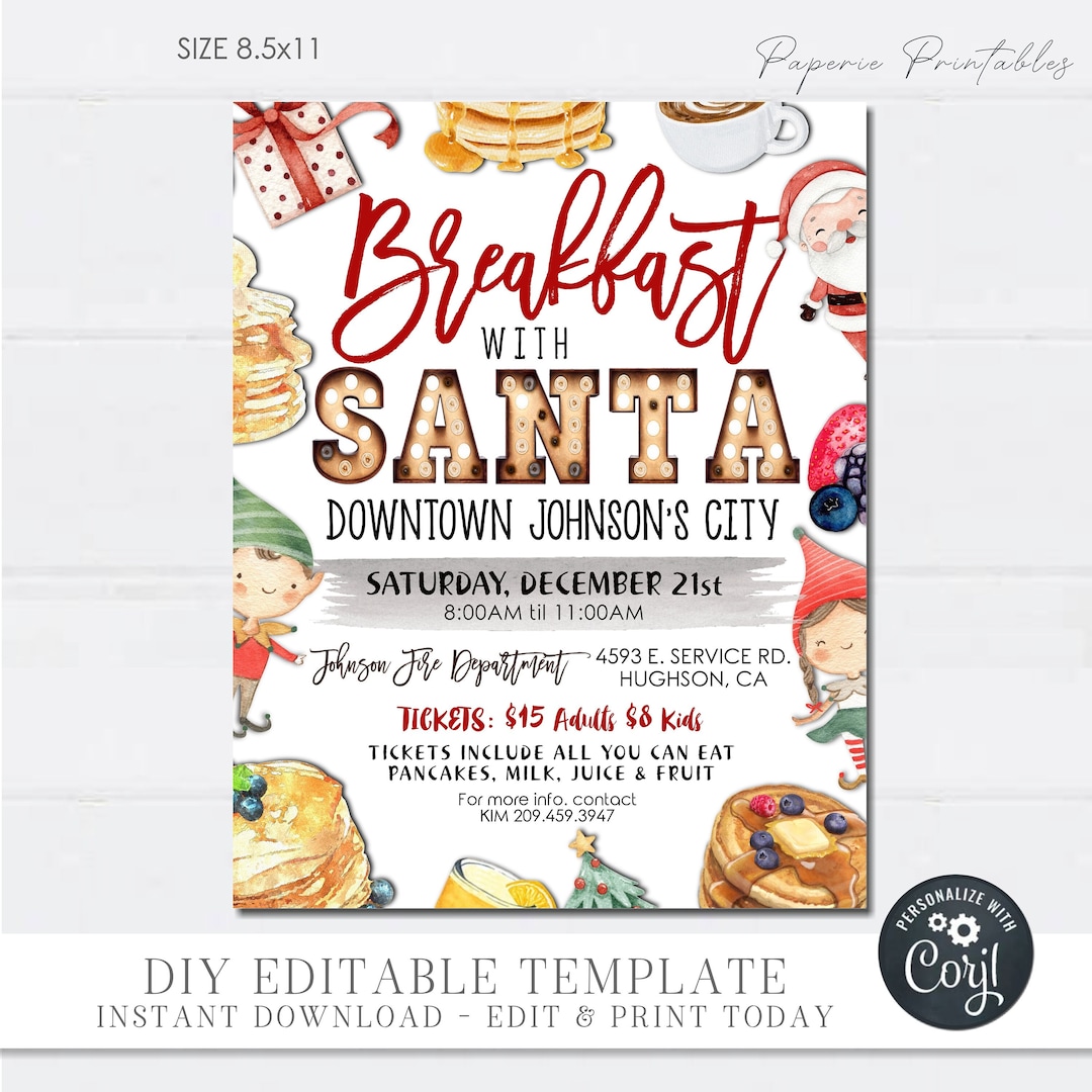 EDITABLE Breakfast With Santa Template, Breakfast With Santa Flyer ...