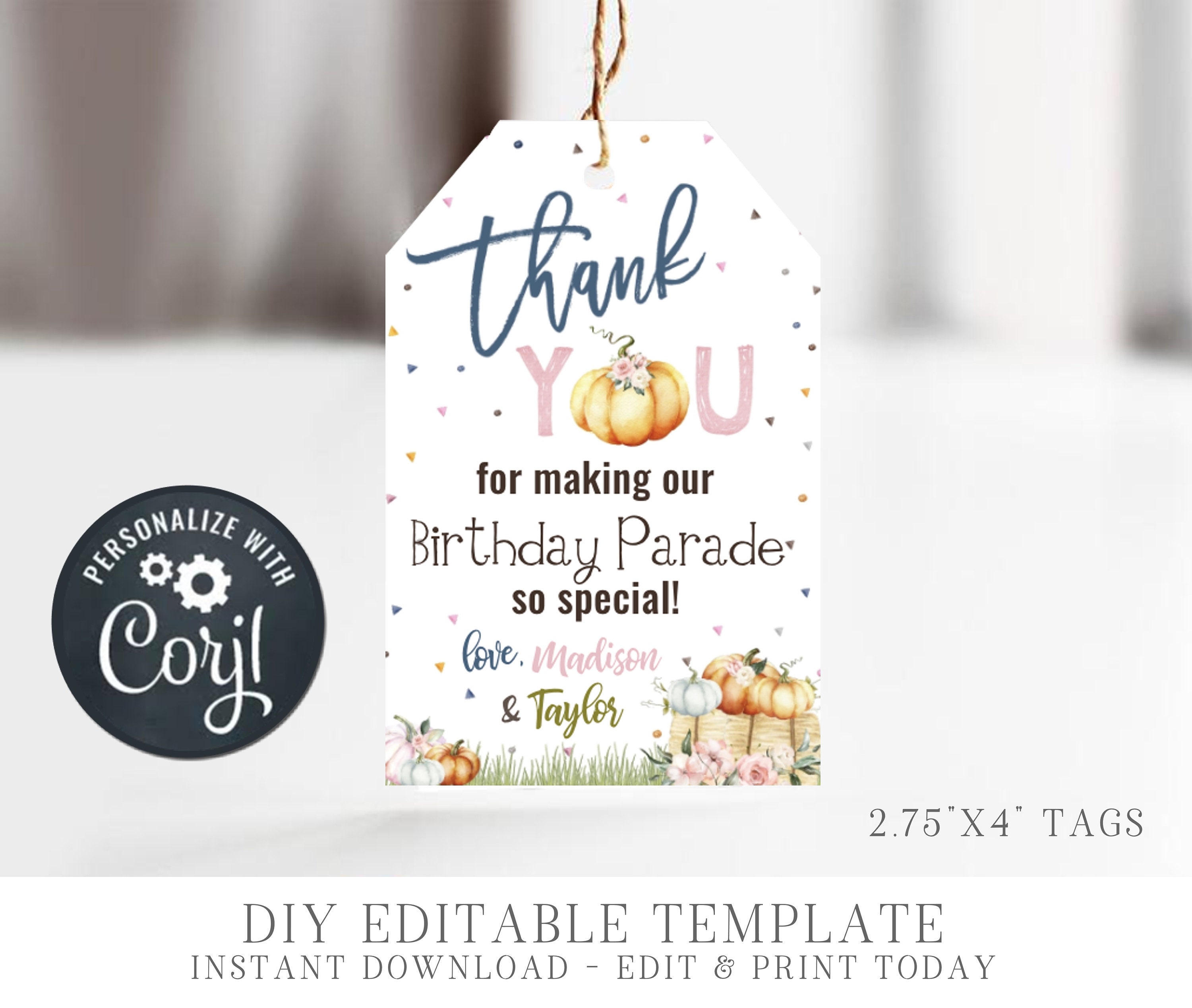 EDITABLE Drive By Birthday Parade Favor Tags Fall Birthday | Etsy