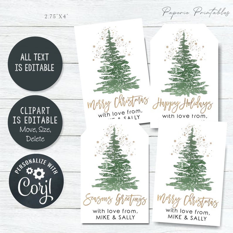 Editable Christmas Tree Gift Tags: Corjl Template (digital Download) - Etsy