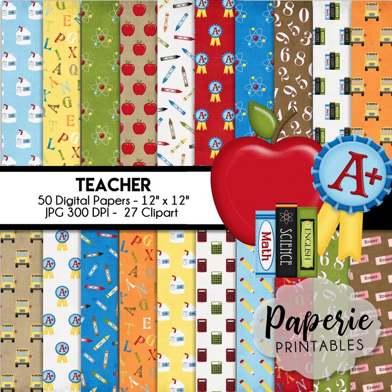 Teacher Digital Paper 12x12 Digital Scrapbooking Paper 50 - Etsy