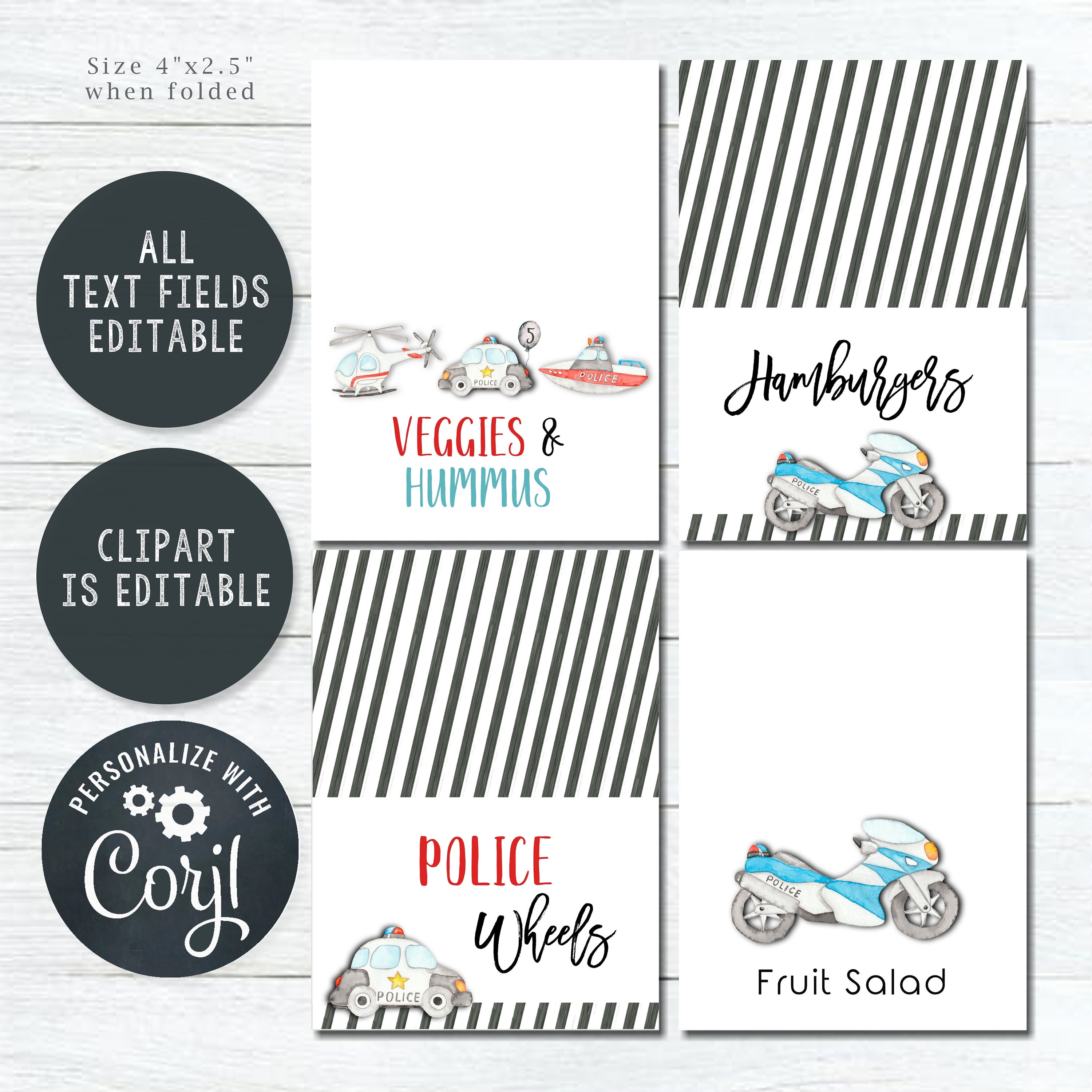 EDITABLE Police Birthday Party Food Tent Labels Food Labels - Etsy
