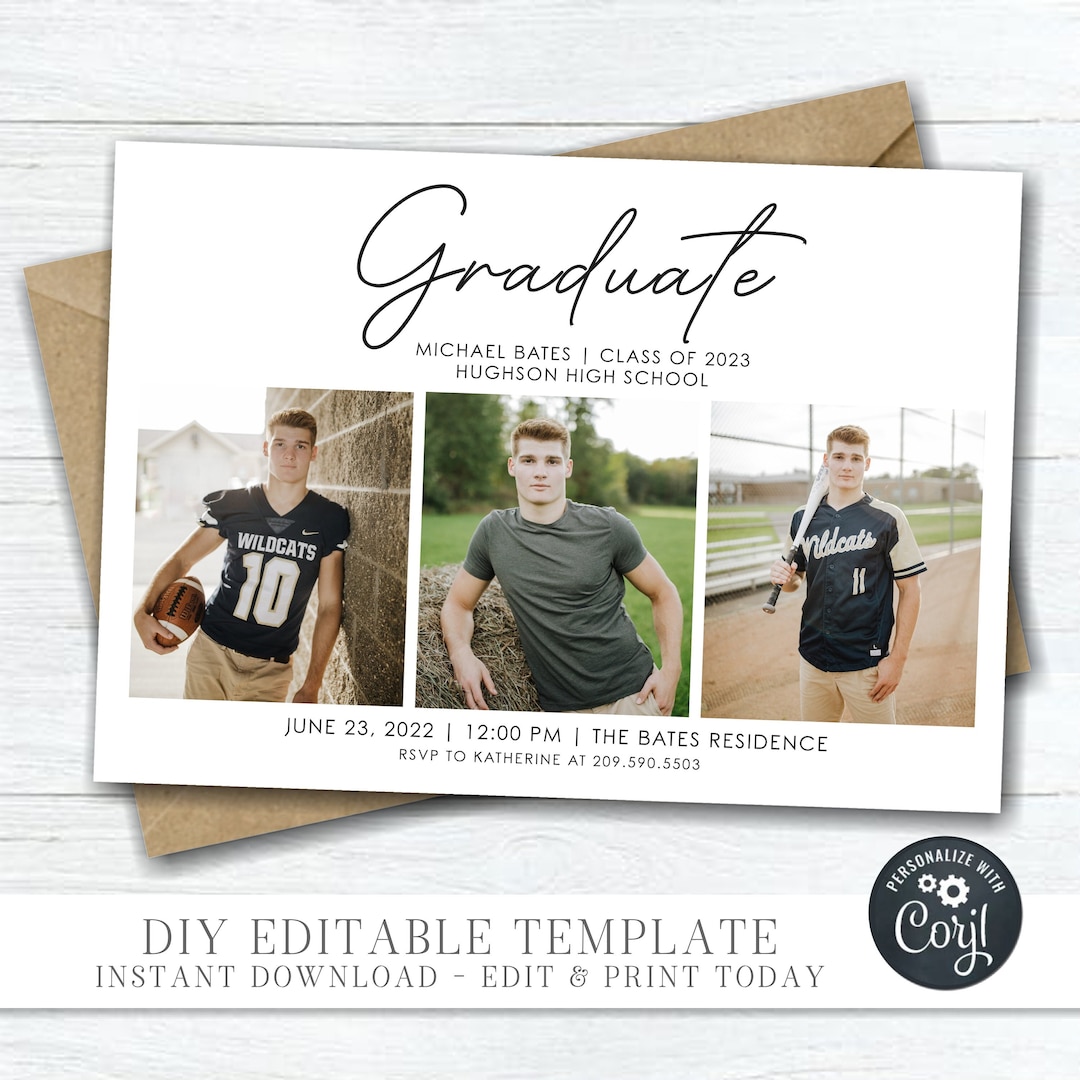 Editable Graduation Party Invitation: Minimalist Script (DIY Digital ...