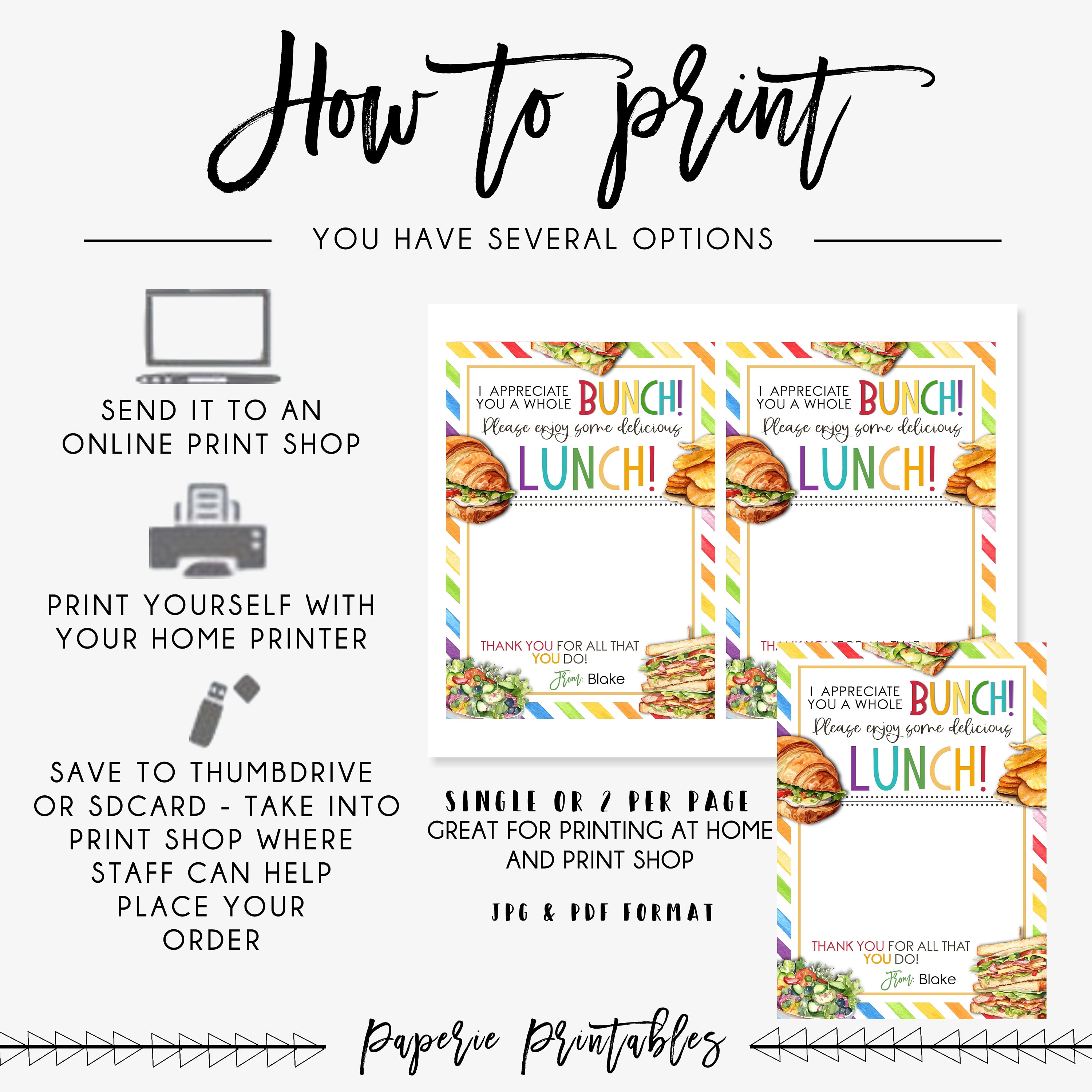 Teacher Appreciation Lunch Gift Card Holder: Editable DIY Printable ...
