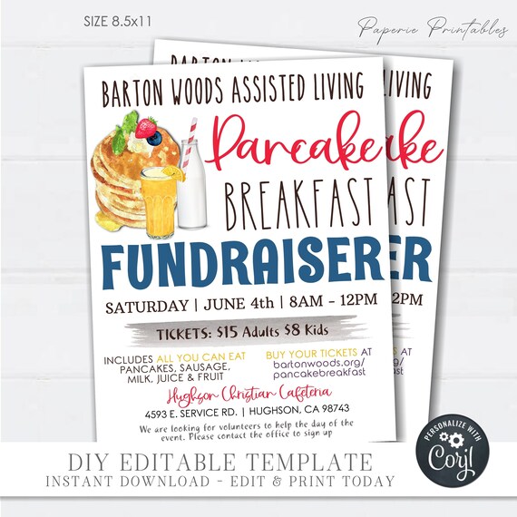 EDITABLE Pancake Breakfast Invitation Pancake Breakfast Flyer - Etsy