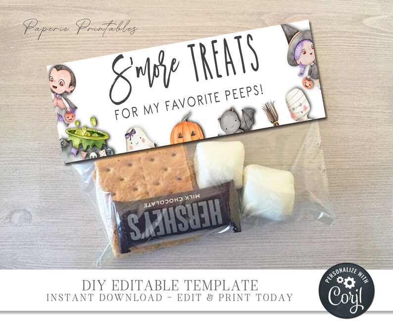 Editable Halloween S'mores Treat Bag Label (DIY Corjl) #BP129 - Etsy