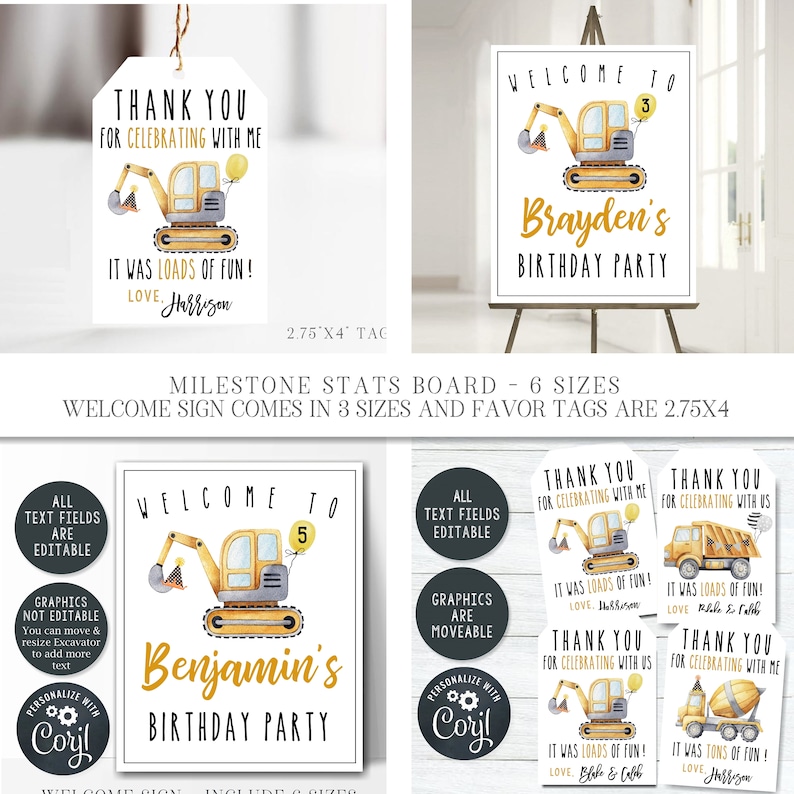 EDITABLE Construction Birthday Bundle DIY Construction Party - Etsy