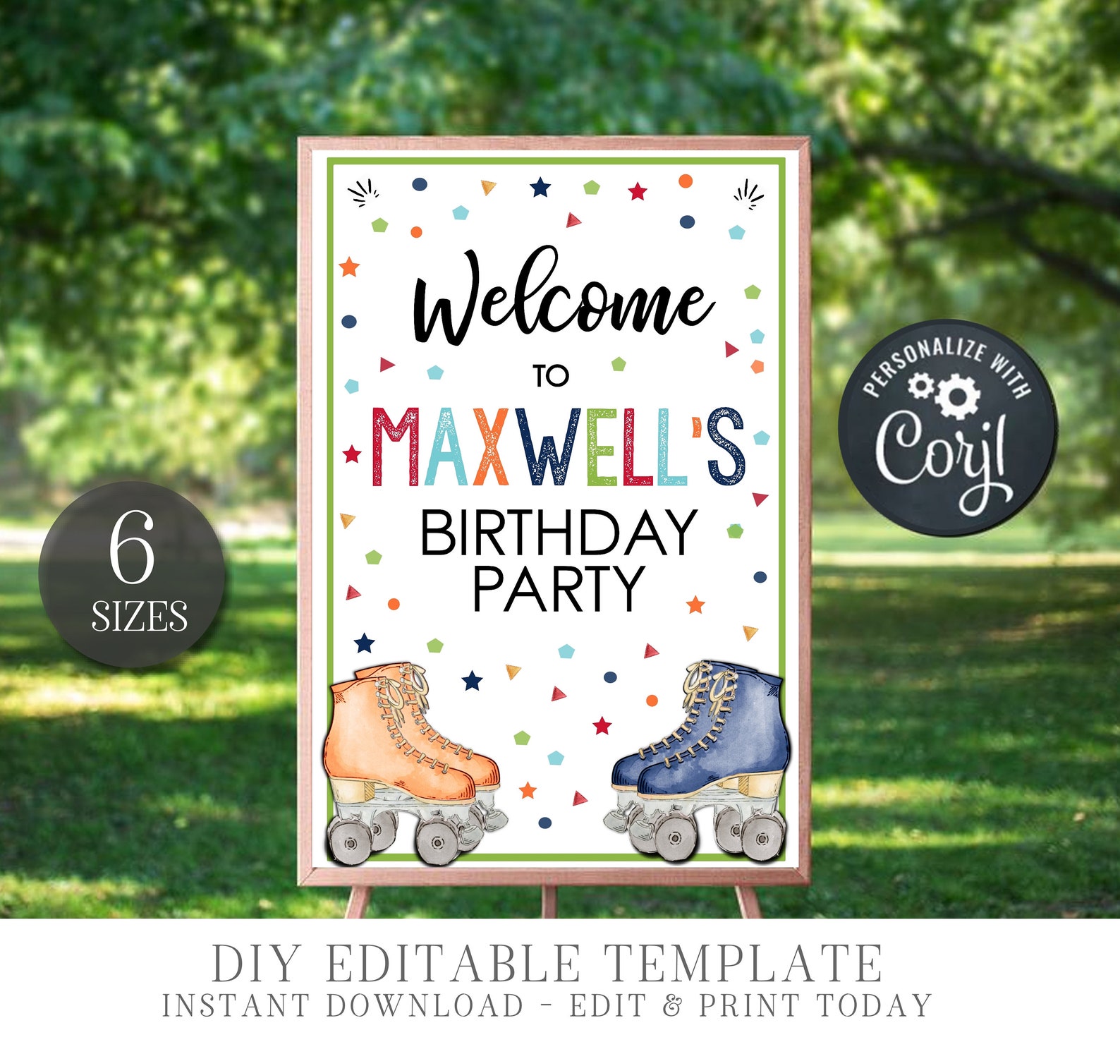 Editable Roller Skating Party Welcome Sign DIY Birthday - Etsy