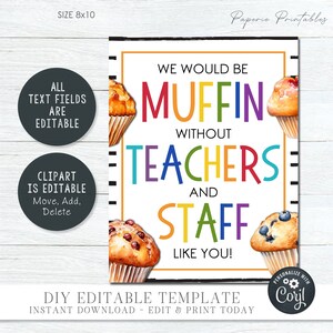 EDITABLE Muffin Teacher Appreciation Sign, Teacher Appreciation Muffin ...