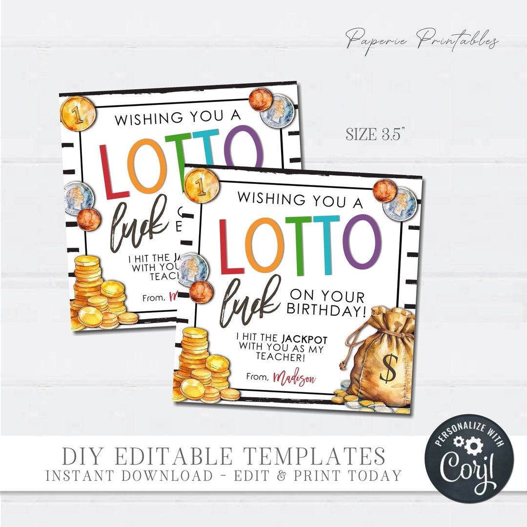 EDITABLE Lotto Birthday Tag, Teacher Birthday Gift Tag, Wishing You a ...