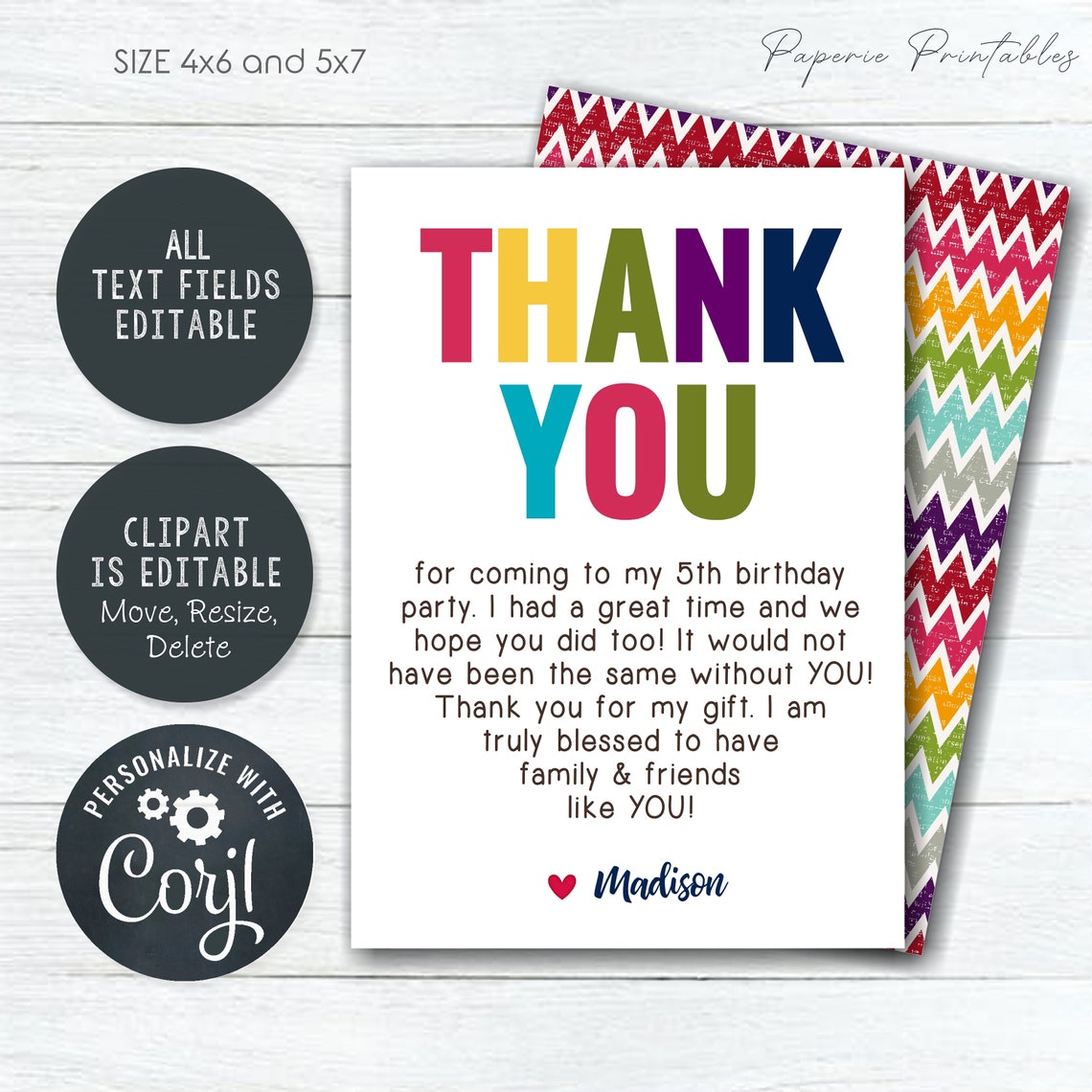Editable Thank You Card Birthday Party Thank You Card - Etsy