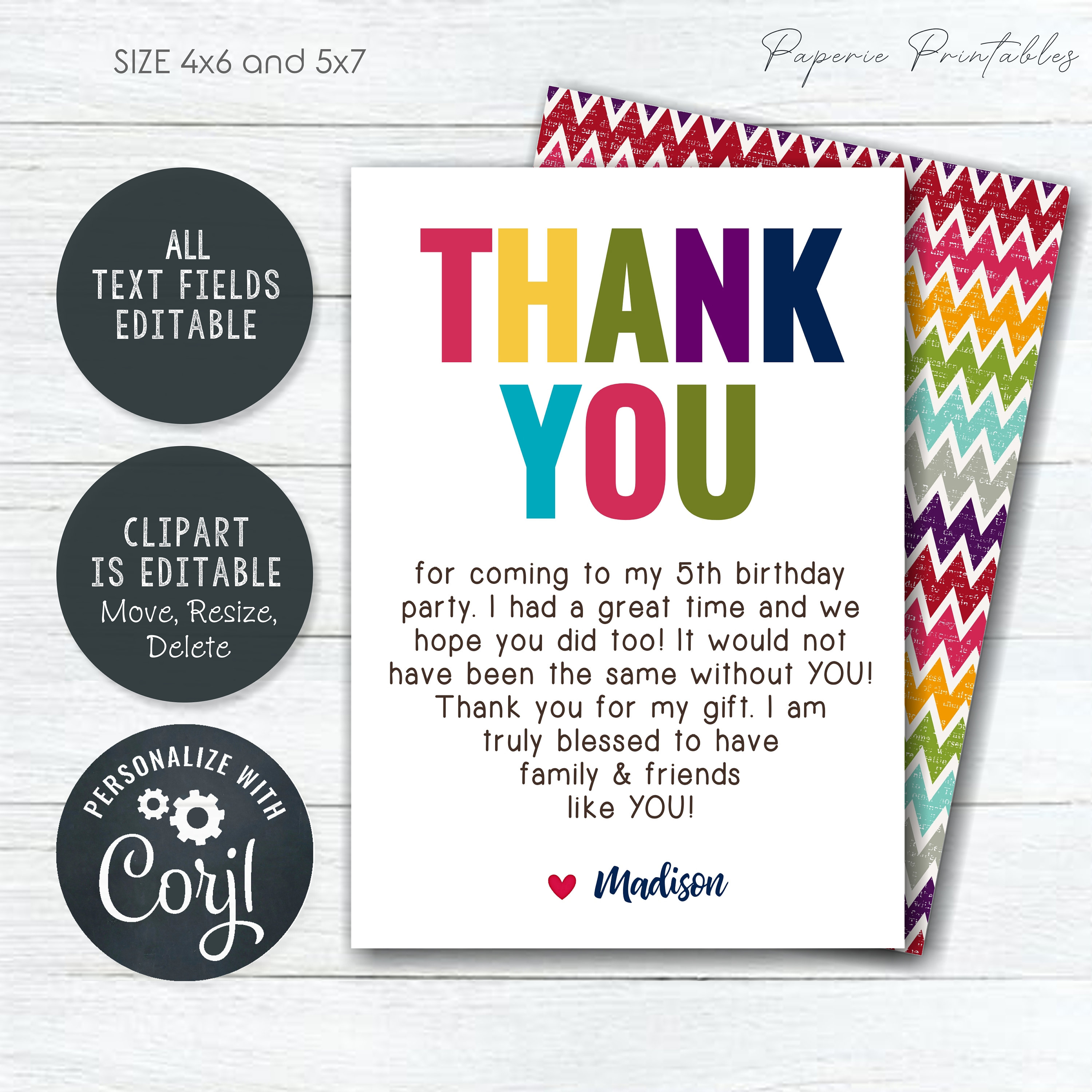 Editable Thank You Card Birthday Party Thank You Card - Etsy
