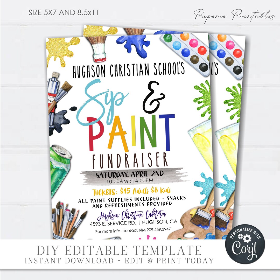 Sip & Paint Fundraiser Flyer: Editable DIY Template (digital Download ...
