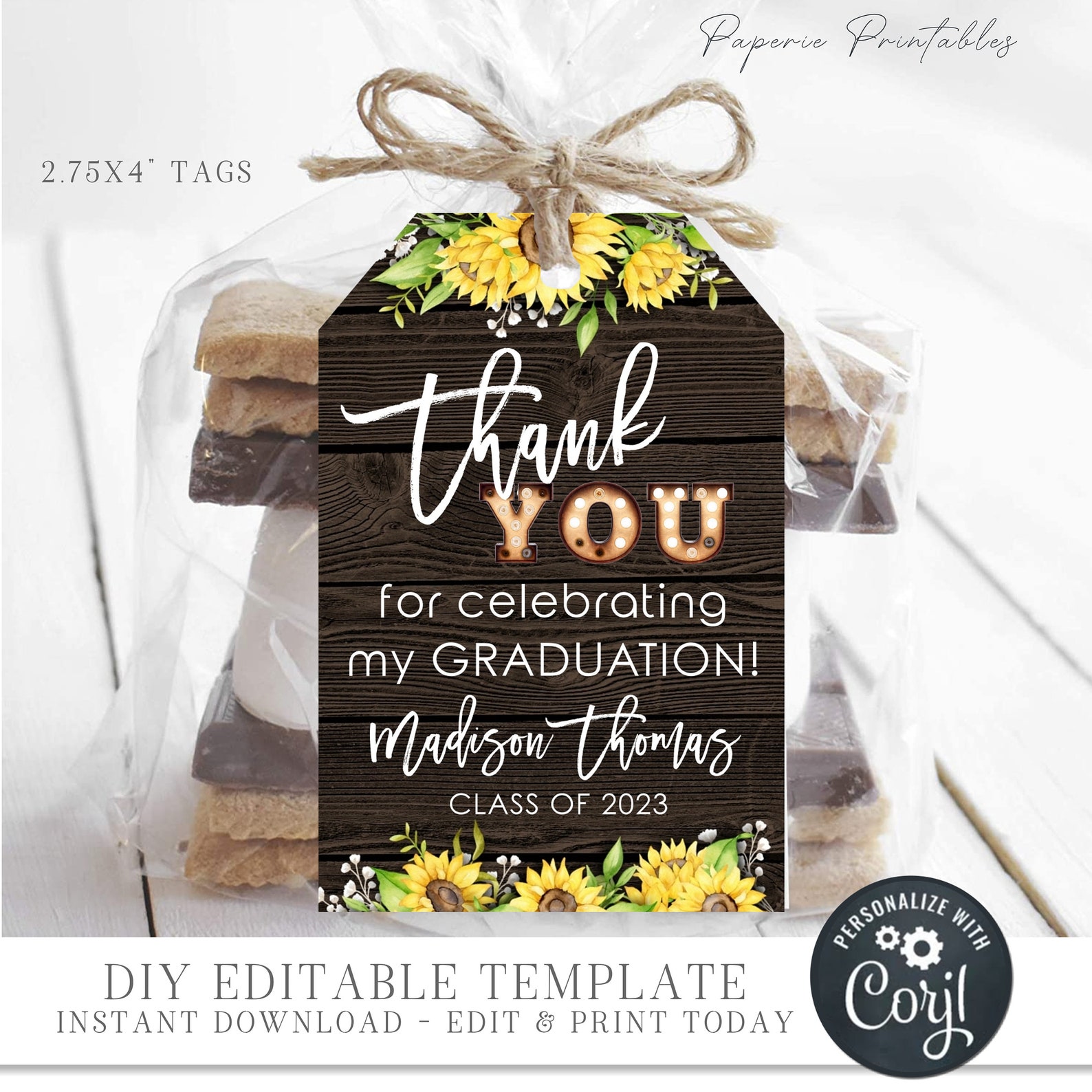 EDITABLE Graduation Gift Tags Sunflower Graduation Tags - Etsy