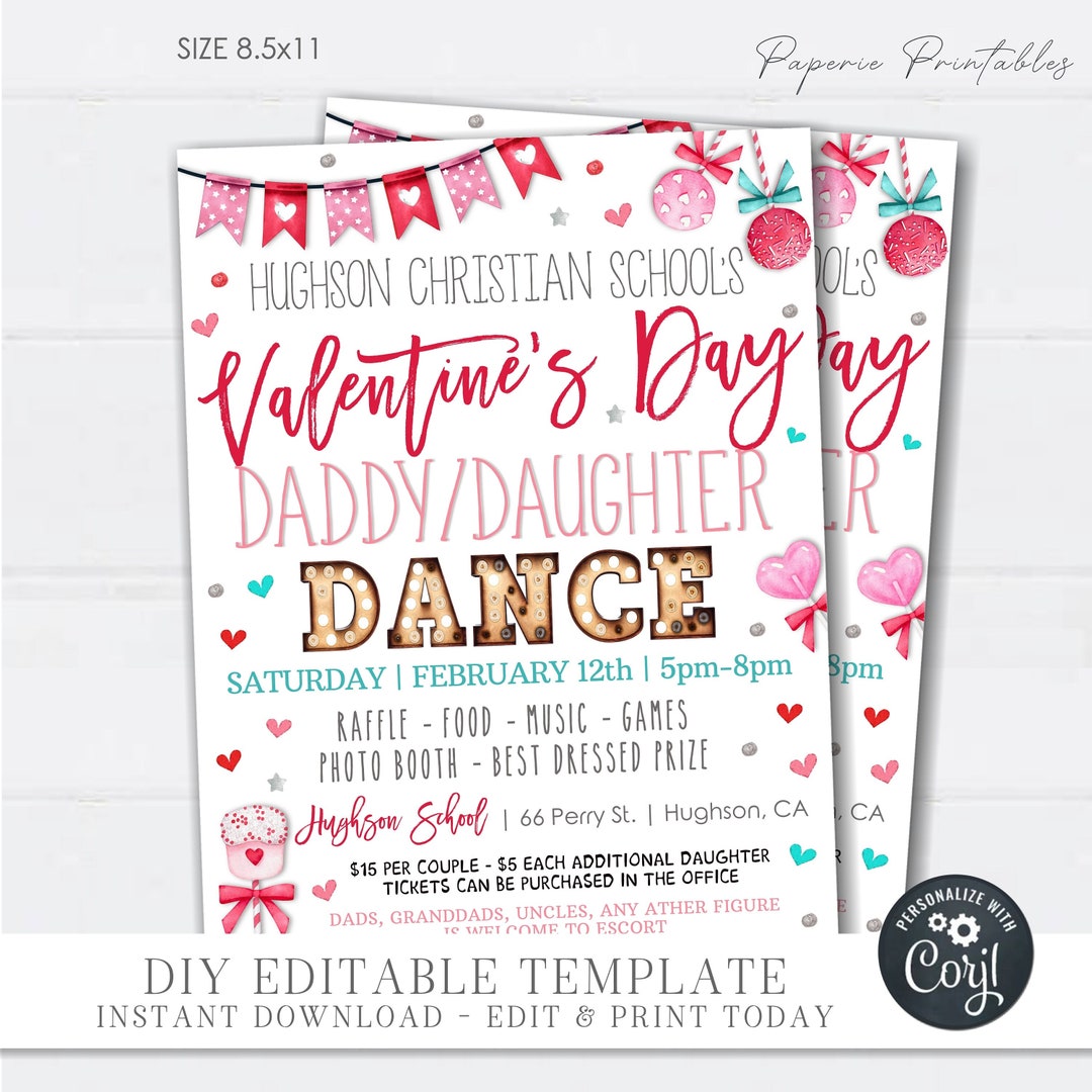 EDITABLE Sweetheart Dance Flyer Invitation, Daddy Daughter Dance Flyer ...