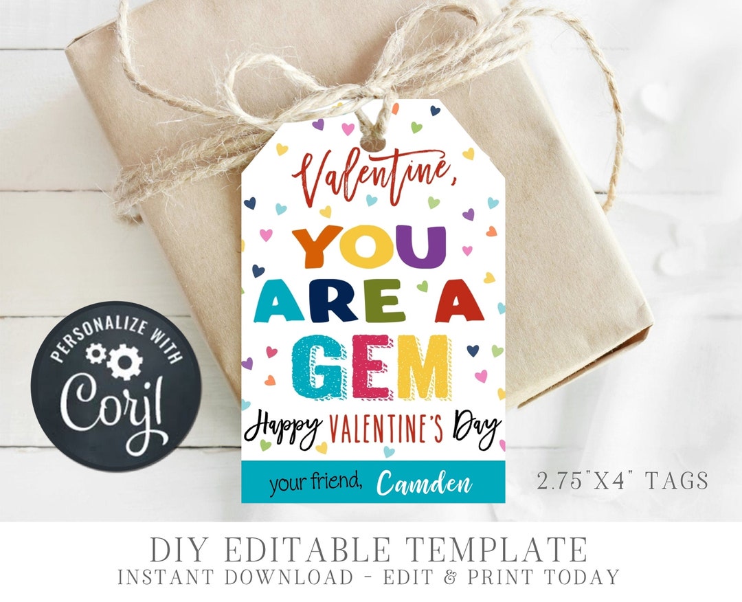 EDITABLE Kids Valentine Cards, Ring Pop Valentine Tag, You Are a Gem ...
