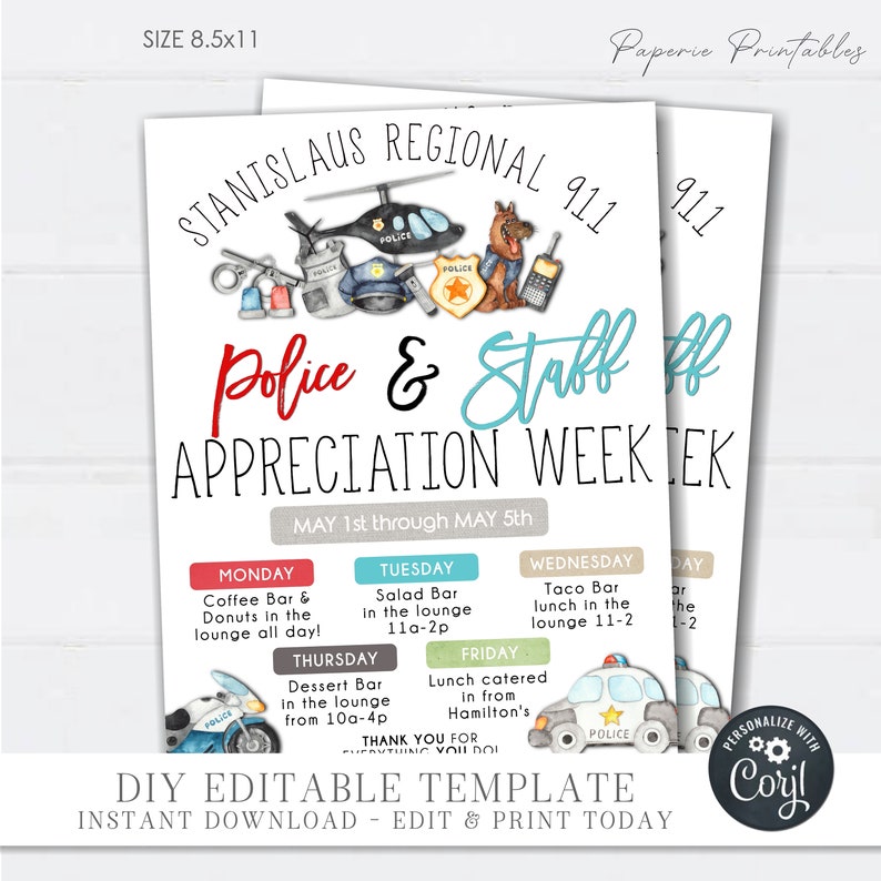 Editable Police Appreciation Week Flyer Itinerary: DIY Event Schedule ...