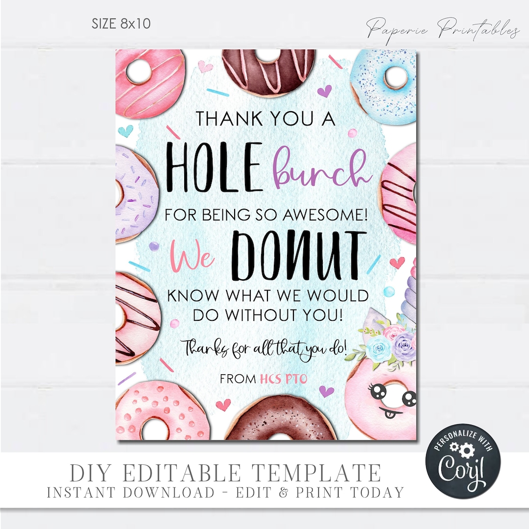 EDITABLE Donut Teacher Appreciation Sign, Teacher Appreciation ...